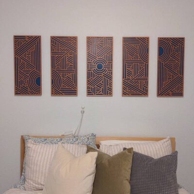 Geometric Mountain Triptych Three Panels Rustic Style Wall - Etsy