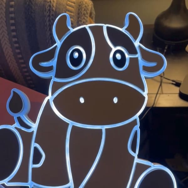 Cute Cow Light Sign, Cow Neon Like, Cow Night Light, Edge Lit LED, Cow ...