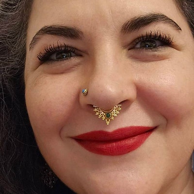 Dev Red Onyx Gold Septum Ring 16G Septum Ring Tribal - Etsy