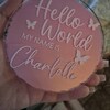 Personalised Acrylic Disc, Hello World Acrylic Disc, Baby Announcement ...