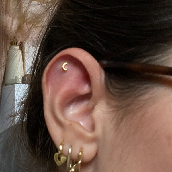 Tiny Moon Piercing * Helix Moon Piercing * Gold Conch Piercing ...