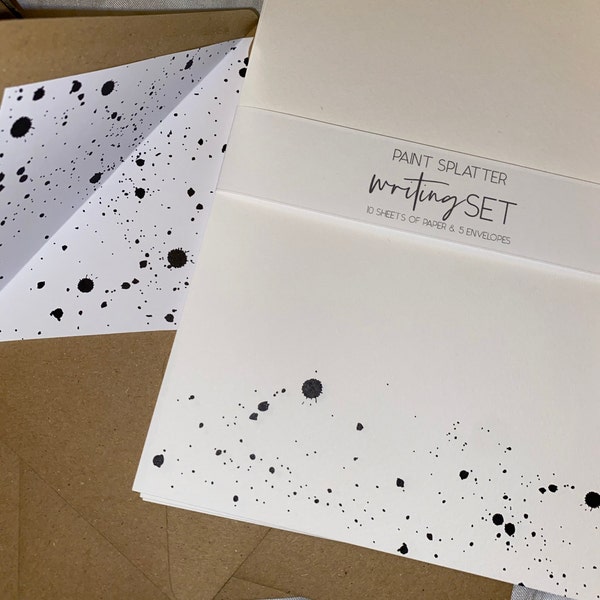 Monochrome Paint Splatter Letter Writing Set - Etsy