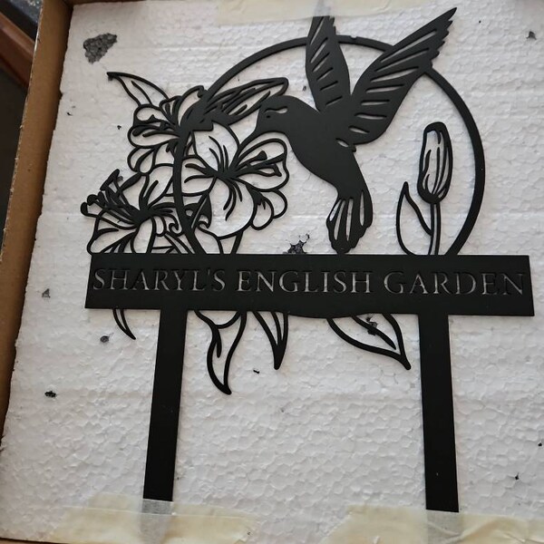 Custom Hummingbird Metal Garden Decor, Bird With Stakes Garden Sign ...