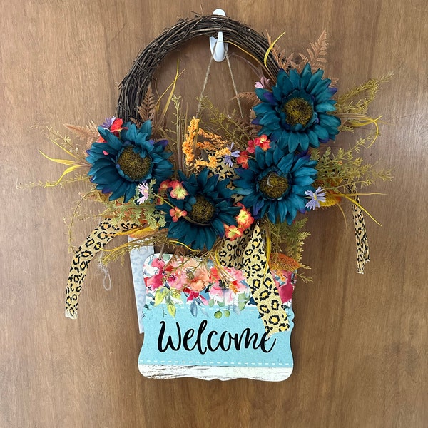 Front Door Decor, Welcome Door Hanger, Front Door Welcome Sign, Floral ...