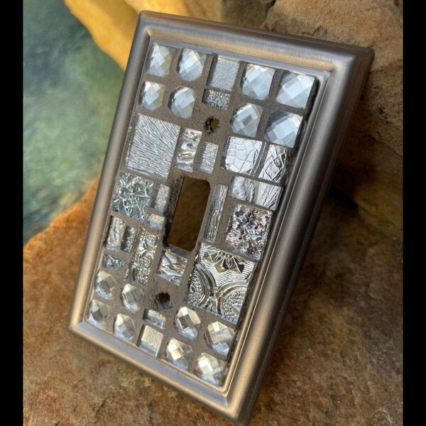 Mosaic Light Switch Cover Platestained Glass Mirror Decor Silver Art ...