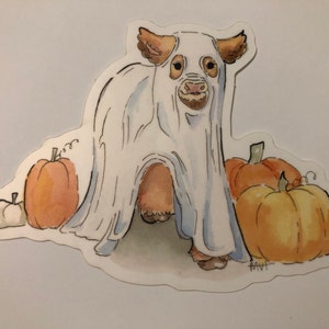 Spooky Ghost Cow Sticker - Etsy