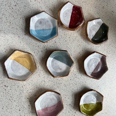 GEO SPICE DISH Speckled Stoneware Tiny Plate, Ceramic Trinket Dish ...