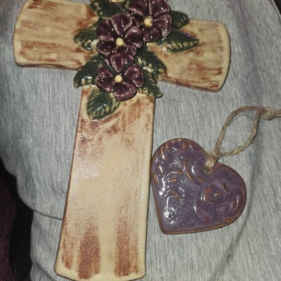 Ceramic Cross Ornament, Handmade Textured Pottery, Wall Art, Home Decor ...