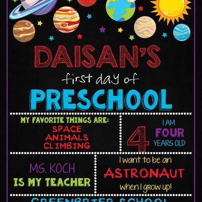 Editable First Day of 1st Grade Sign, Solar System First Day of First ...