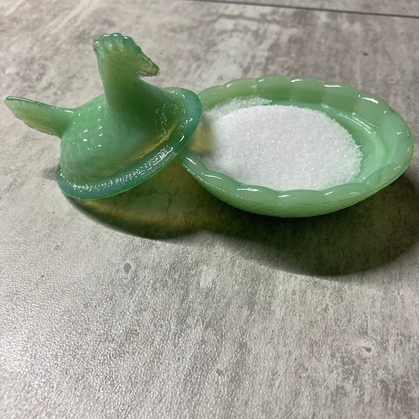 Miniature Jadeite Glass Hen Nesting Basket Chicken Salt Dip Cellar - Etsy