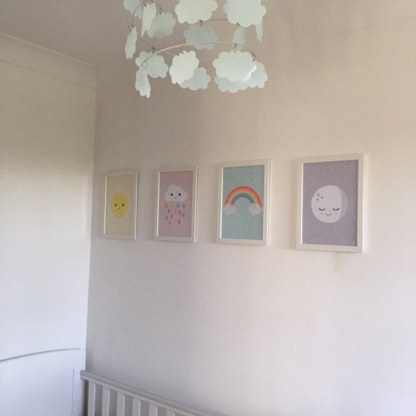 Weather Nursery Print Set: Rainbow, Moon, Sunshine, Cloud Art - Etsy
