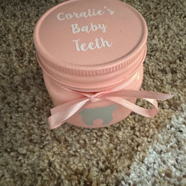 Baby Tooth Keepsake Painted Mason Jar , Baby Tooth Jar, Tooth Fairy Jar ...