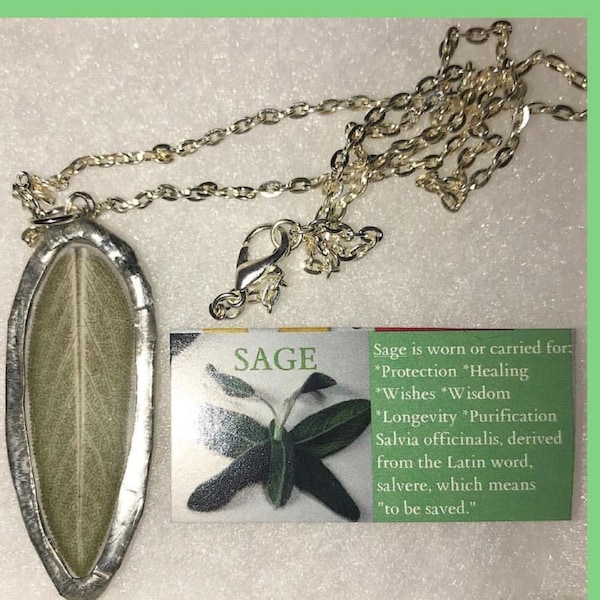 Sage Necklace, Pressed Flower Necklace, Terrarium Necklace, Herb ...