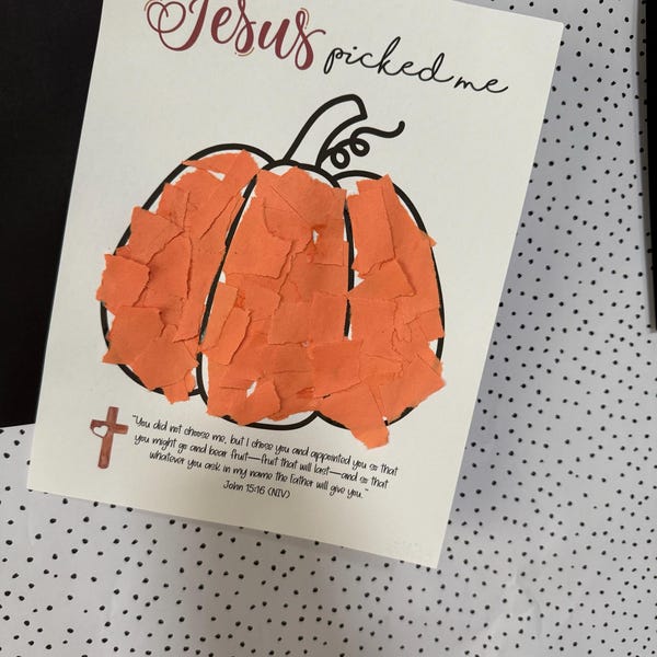 Fall Pumpkin Torn Paper Craft Printable for Kids, Thanksgiving Bible ...