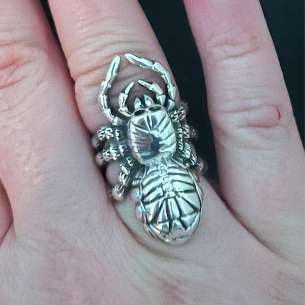 Giant Spider Ring 925 Sterling Silver Large Jumping Spider Black Onyx ...