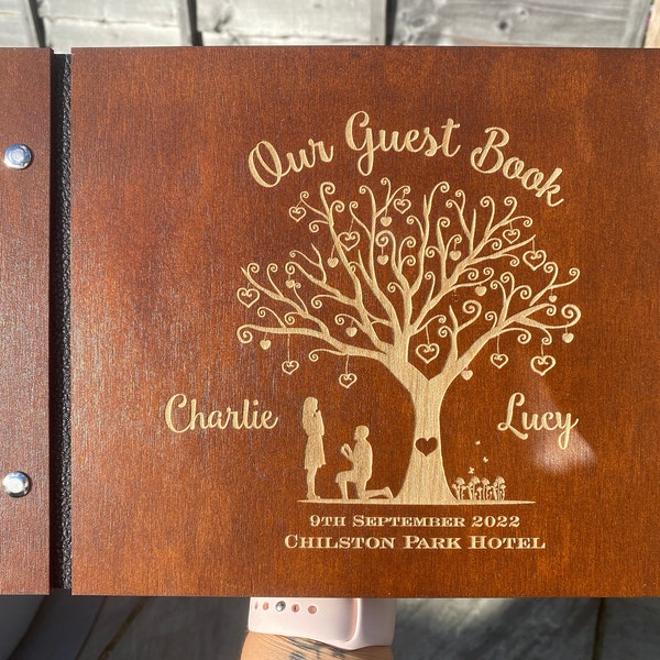 Winter Themed Wedding Guest Book Glitter Snowflake Wooden Personalised ...