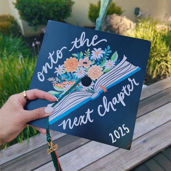 Custom Graduation Cap Topper, Hand-illustrated Florals, Hand-lettering ...