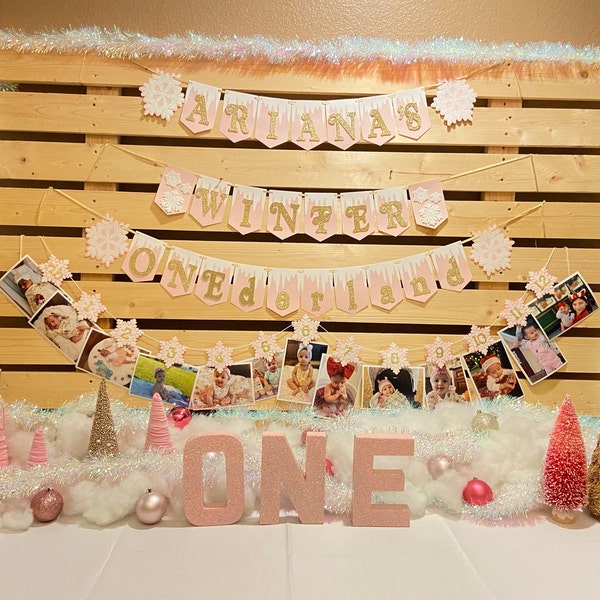 Pink and Gold Winter Wonderland Banner, Winter Onederland Photo Banner ...
