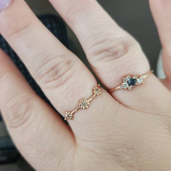 14k Solid Gold Tiny Flower Ring, Dainty Leaf Ring, Nature Inspired Ring for Women, Unique Floral ...