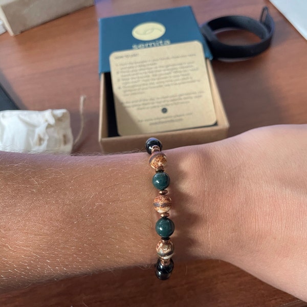 Beaded Necklace for Men - Made With Natural Bloodstone, Tiger's Eye ...