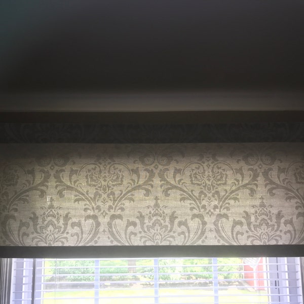 Flat-straight Window Valance/ Beige Linen Damask/ Blend Cloud Oatmeal ...