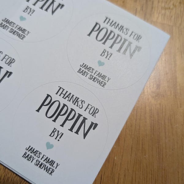 Thanks for Poppin' by Baby Shower Favor Popcorn Bag Sticker Ribbon ...