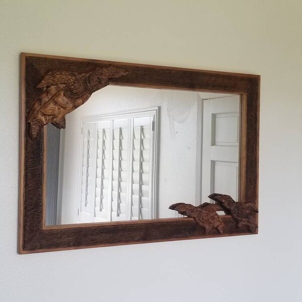 Sea Turtle Family Wall Mirror Horizontal in Alder Wood Hand Carved Made ...