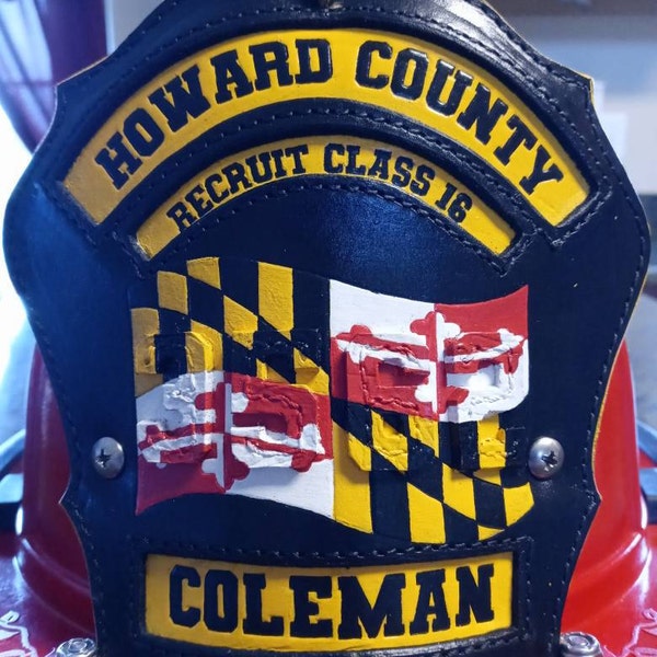 CUSTOM LEATHER Shield Front Patch Plaque Custom Made Leather Fireman ...