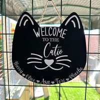 Welcome to the Catio Wood Sign, Cat Head Sign, Cat House Sign, Wood Cat ...