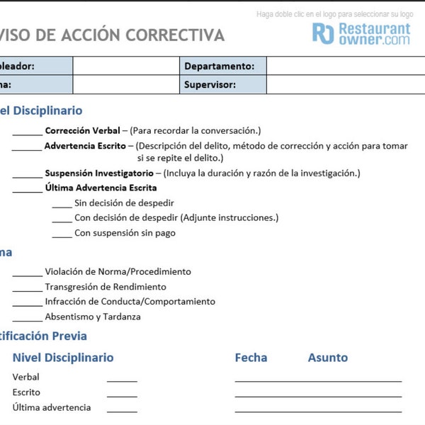 Employee Write up Form in English & Spanish | Formulario Disciplinario ...
