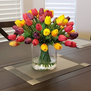 White Real Touch Flowers Centerpiece-cream Tulips Spring Table ...