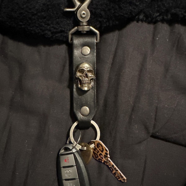 Skull Leather Keychain. Clip On. Black & Nickel - Etsy