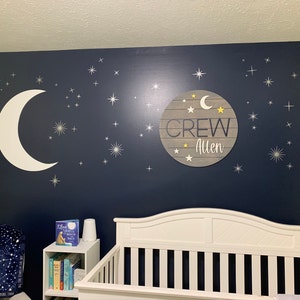 Moon and Stars Nursery Sign Custom Baby Name Sign Nursery - Etsy