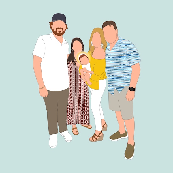 Memorial Custom Line Drawing, Digital Portrait, Family Loss, Family ...