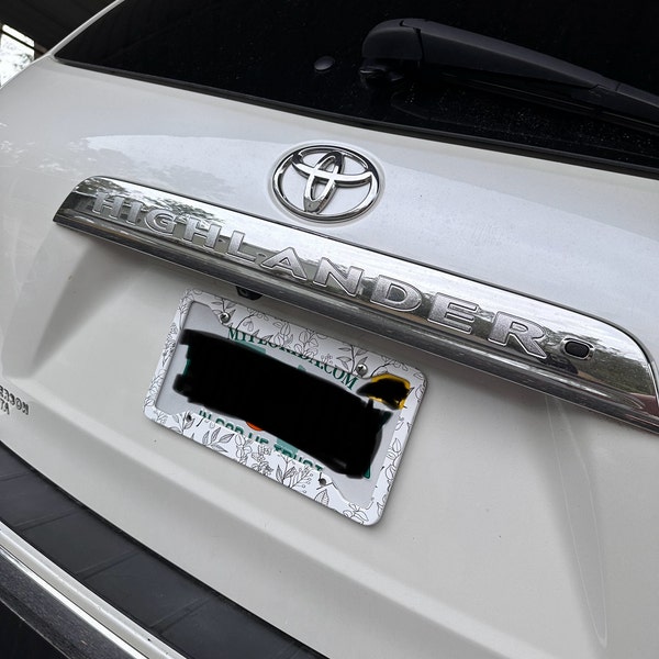 Pink and White Floral Smiley Face License Plate Frame - Etsy