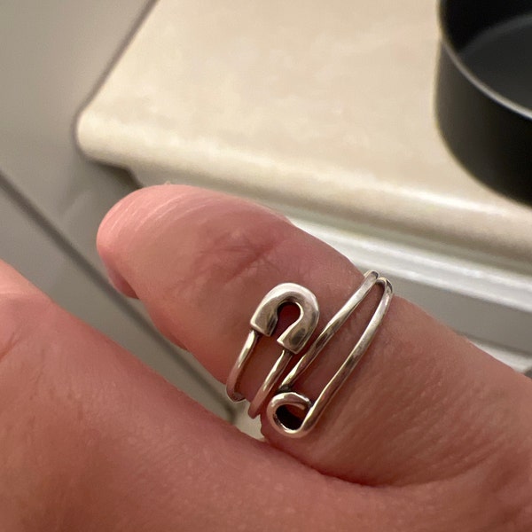 925 Sterling Silver Safety Pin Ring, Wrap Ring, Handmade Jewelry ...