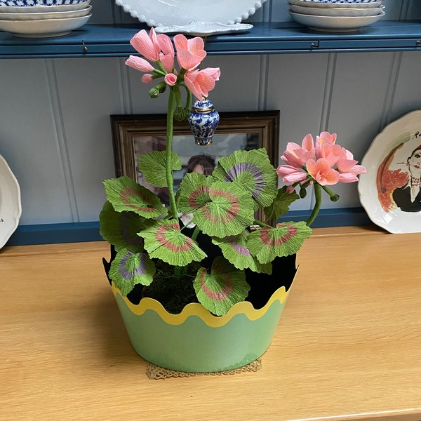 Handcrafted Pink Crepe Paper Geranium Plant - English Cottage Decor - Etsy