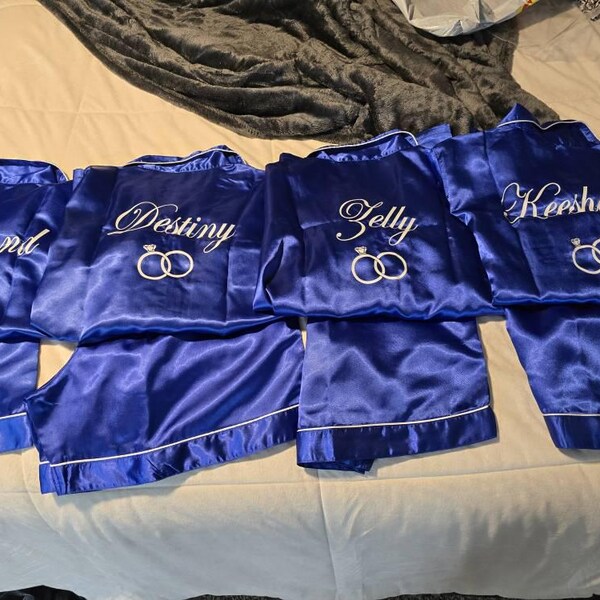 Dusty Blue Pj's,personalized Satin Pyjamas,bridesmaid Pajama Set ...
