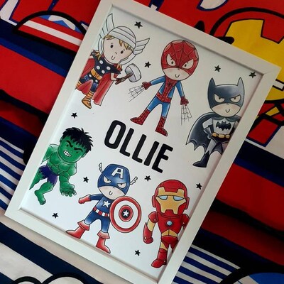 Personalised Custom Name Superhero Prints, Superheroes Wall Art, Boys ...
