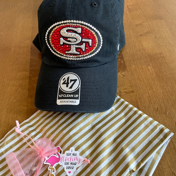 San Francisco SF 49ers Script Bling Black Hat Hand Jeweled SWAROVSKI ...