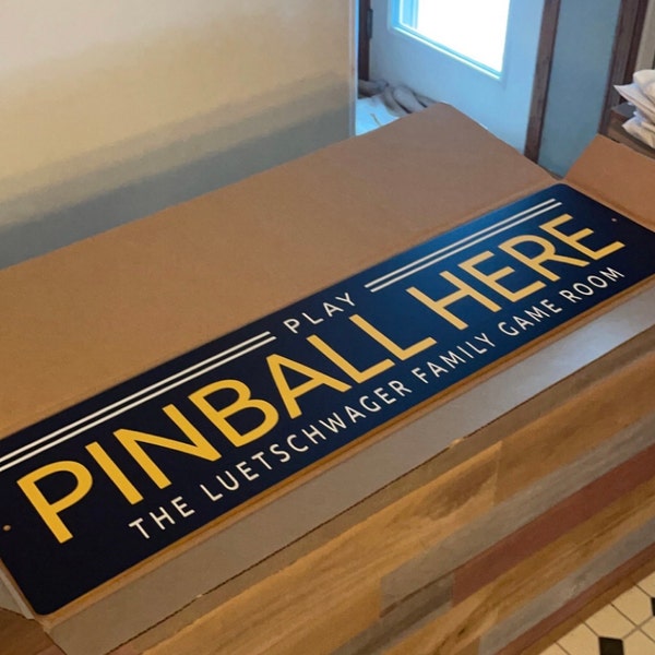 Play Pinball Here Sign, Arcade Decor, Family Name Sign, Game Room Sign ...