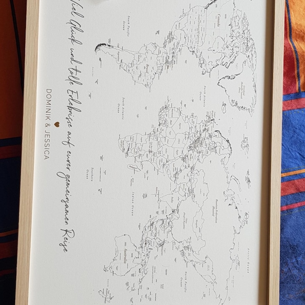 Personalized Push Pin World Travel Map - High Detailed Map Canvas Wall ...