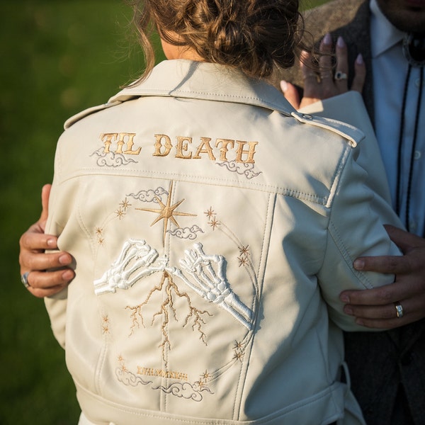 Bride Vegan Leather Jacket Bridal Cover up Custom Bride Jacket Zodiac ...