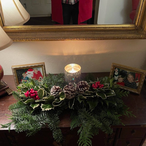 Fresh Evergreen & Holly Swag - Etsy