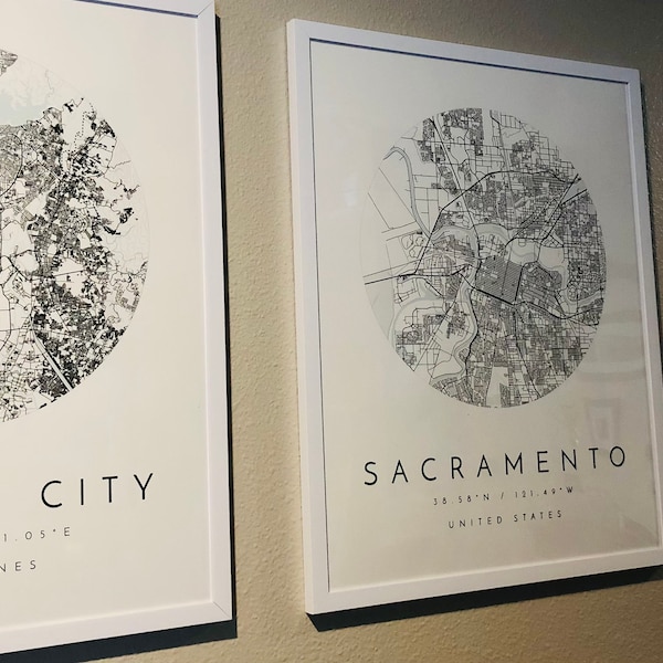 Personalized Map Print, Set of Four, Map Prints, Custom Locations, City ...