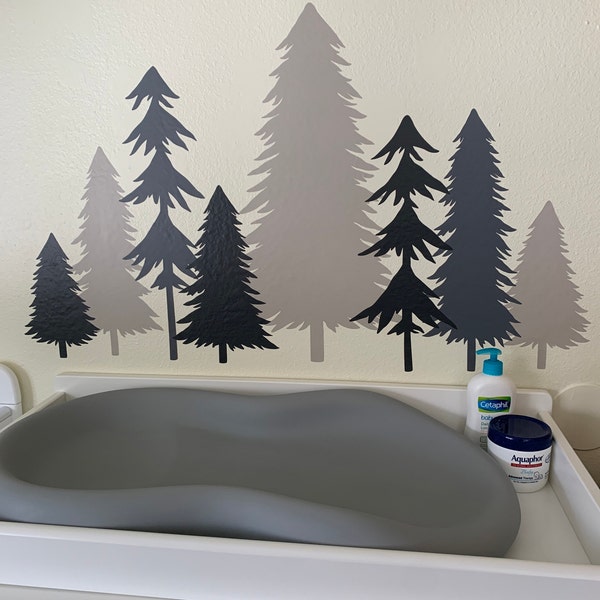 Pine Tree Forest Wall Decals - 3 Color Tree Decals, Forest Mural, Large ...
