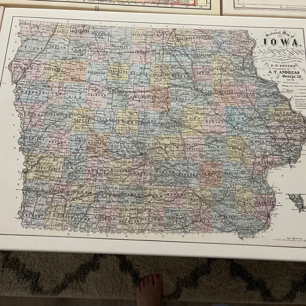 Iowa Map 1875 - Old Map of Iowa Art Vintage Print Framed Wall Art ...
