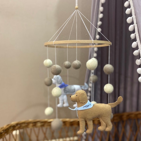 Dog Mobile for Nursery, Golden Retriever Dog Baby Mobile, Gender ...