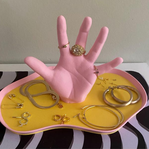 The Hand Tray - Catchall for Jewelry & Trinkets Cute Pink Yellow Femme ...