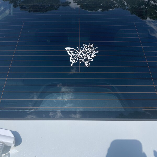 Butterfly Flower Decal | Butterfly Decal | Permanent Car Decal | Flower ...